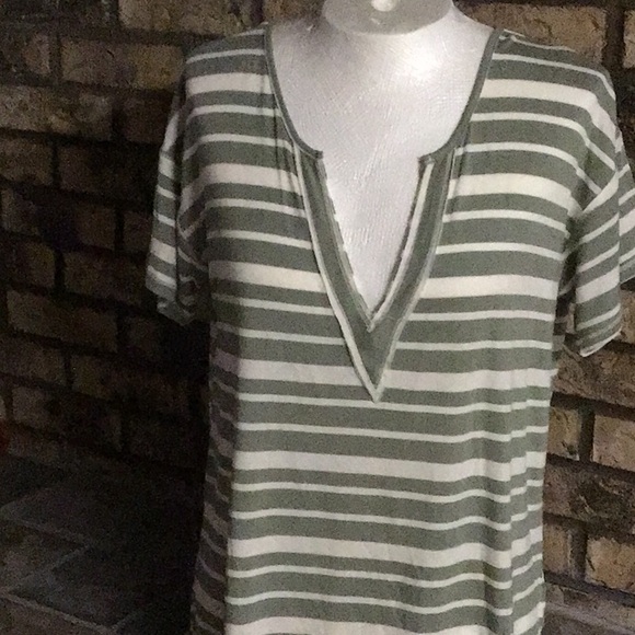 BKE | Tops | Bke Greenwhite Deep V Tee Nwot | Poshmark